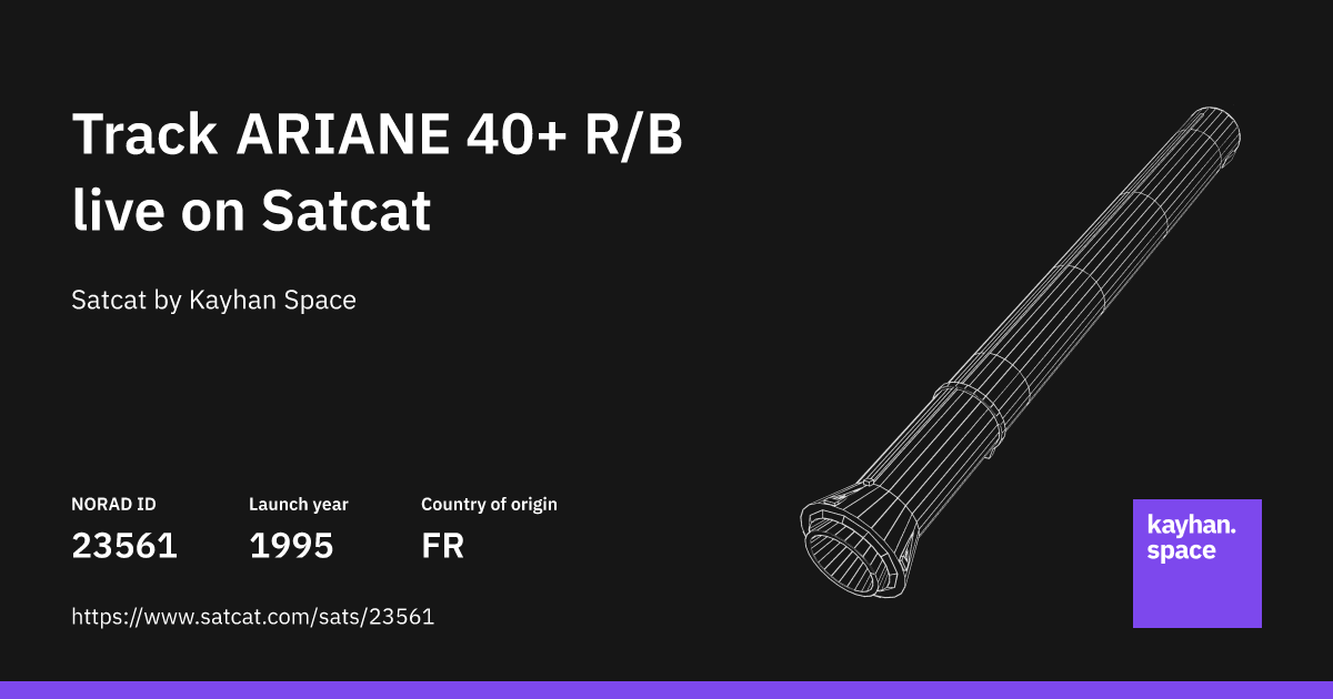 Track ARIANE 40+ R/B (NORAD ID: 23561) live with Satcat