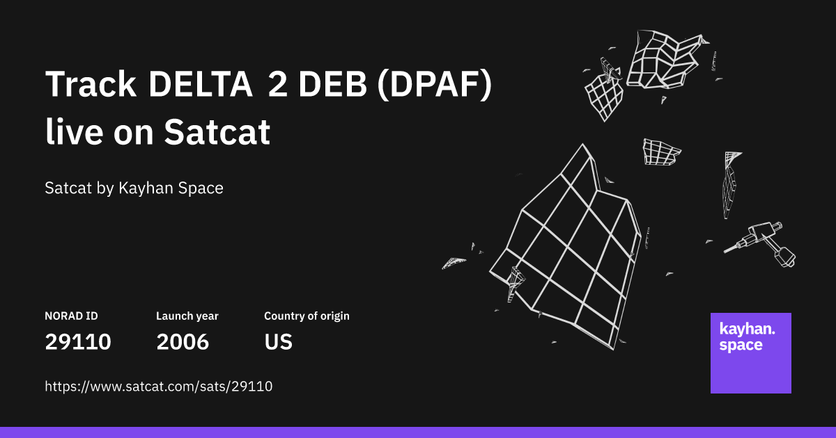 Track DELTA 2 DEB (DPAF) (NORAD ID: 29110) live with Satcat