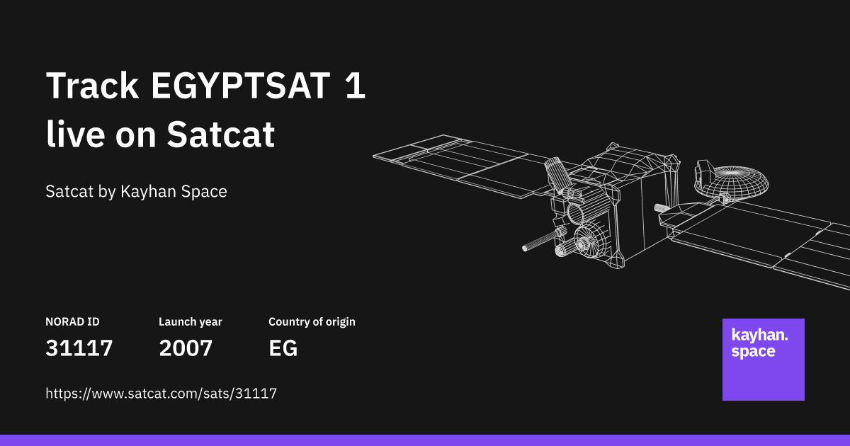 Track EGYPTSAT 1 (NORAD ID: 31117) live with Satcat