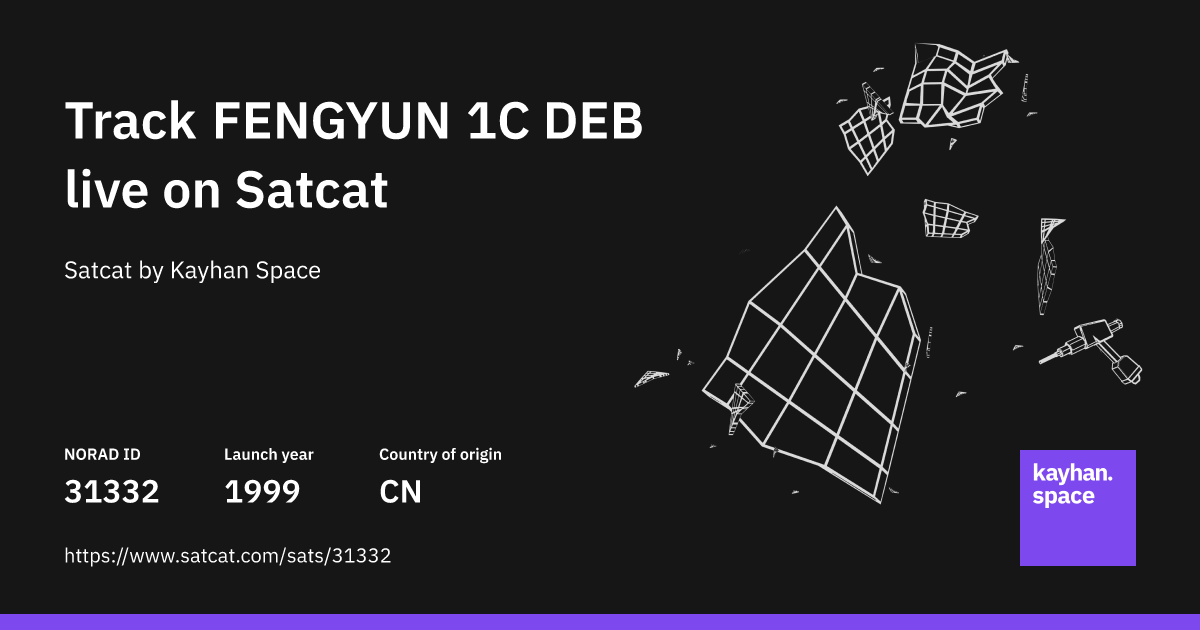 Track FENGYUN 1C DEB (NORAD ID: 31332) live with Satcat