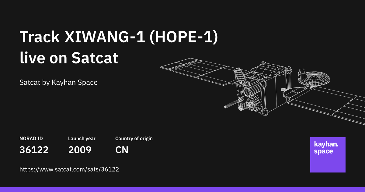 Track XIWANG-1 (HOPE-1) (NORAD ID: 36122) live with Satcat
