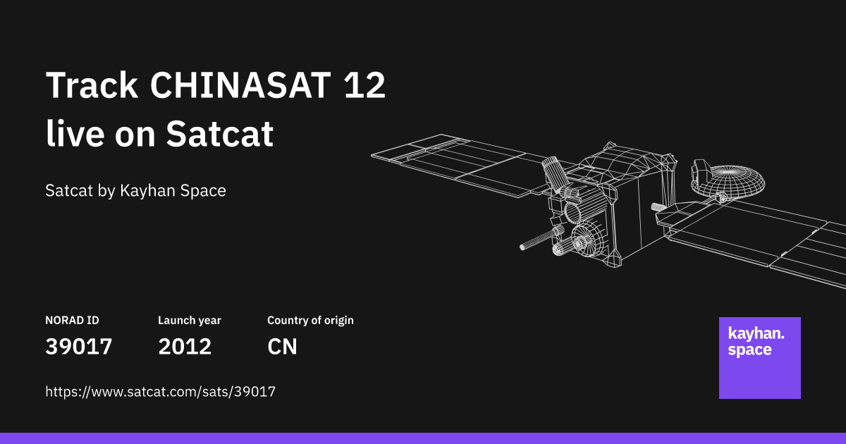 Track CHINASAT 12 (NORAD ID: 39017) live with Satcat
