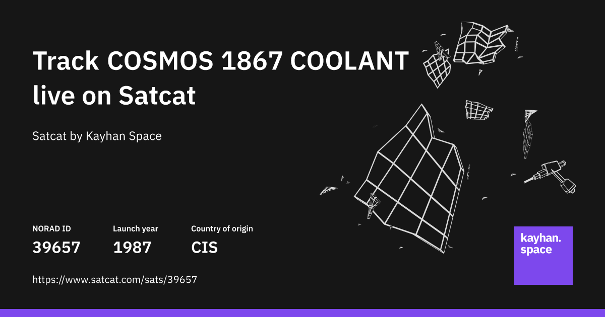 Track COSMOS 1867 COOLANT (NORAD ID: 39657) live with Satcat
