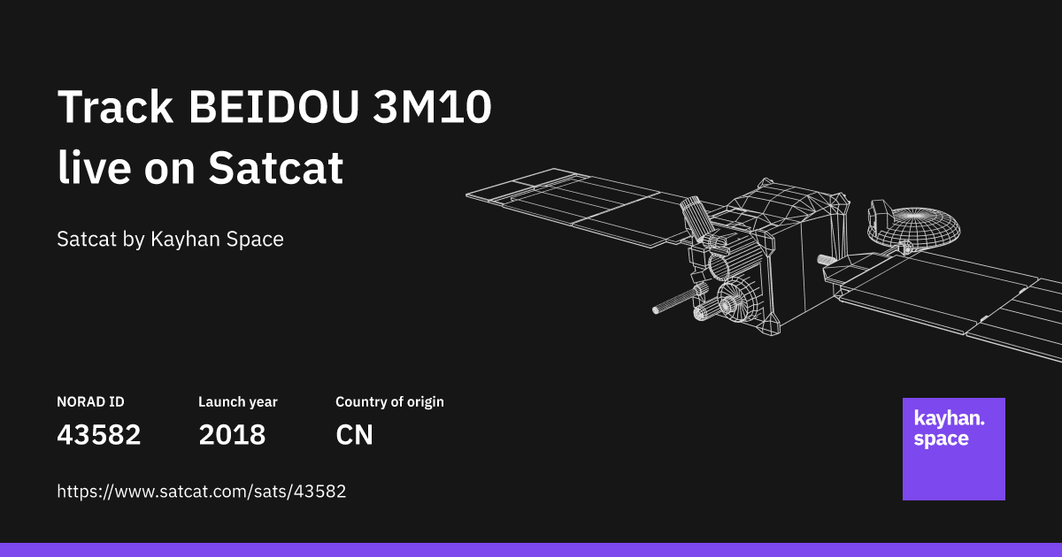 Track BEIDOU 3M10 (NORAD ID: 43582) live with Satcat