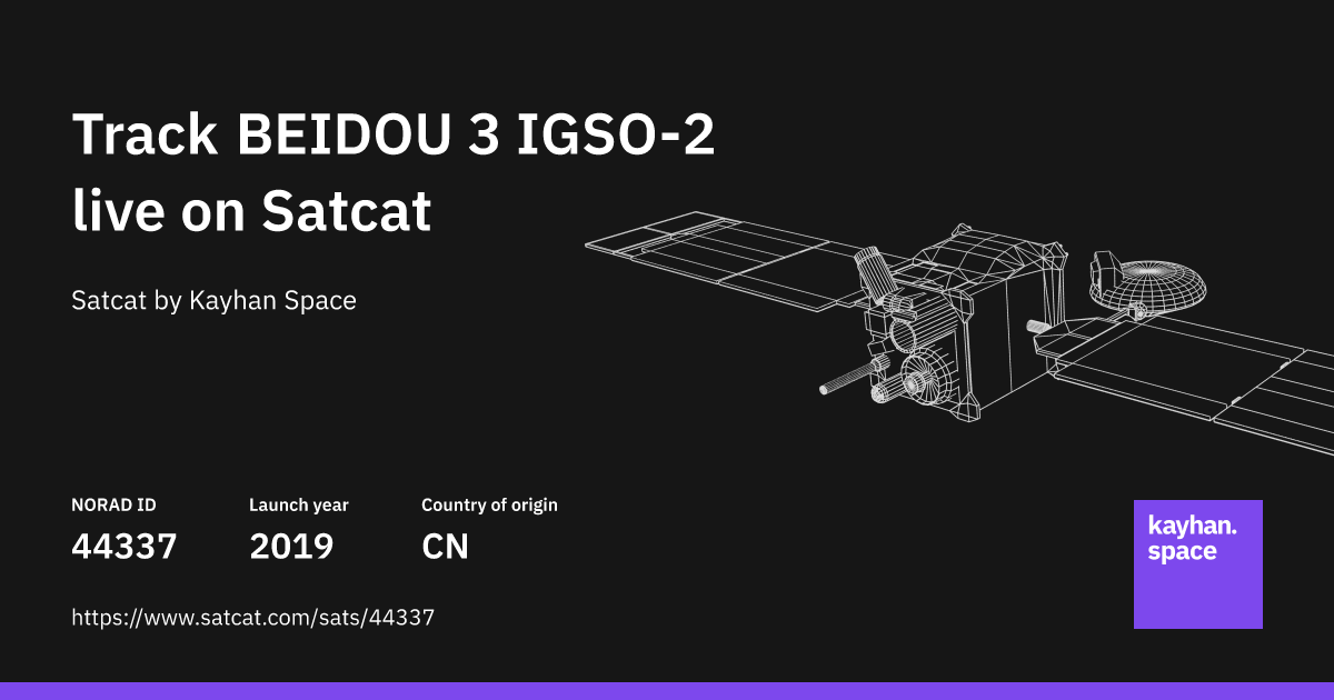 Track BEIDOU 3 IGSO-2 (NORAD ID: 44337) live with Satcat