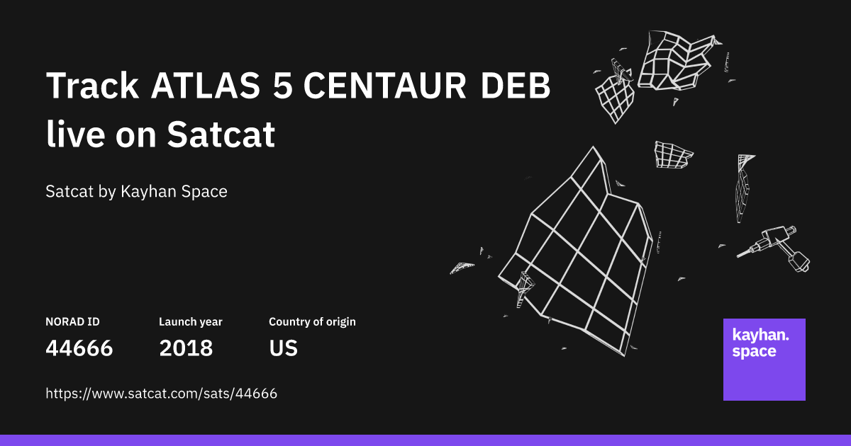 Track ATLAS 5 CENTAUR DEB (NORAD ID: 44666) live with Satcat