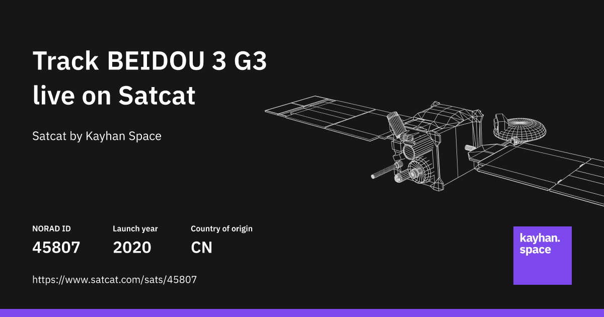 Track BEIDOU 3 G3 (NORAD ID: 45807) live with Satcat