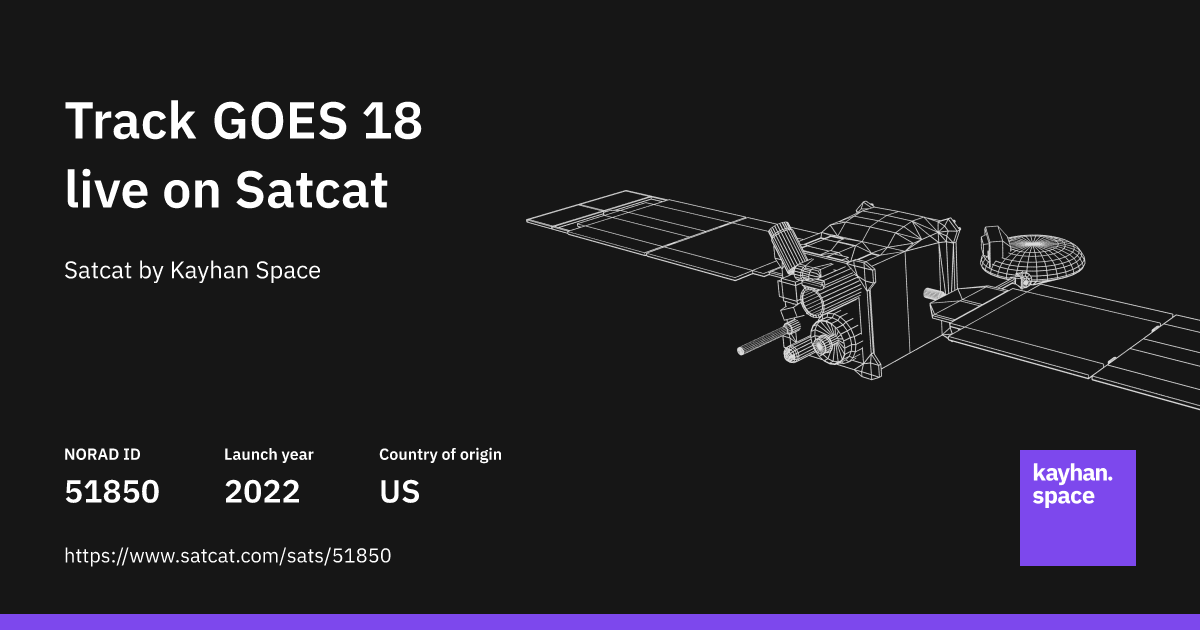 Track GOES 18 (NORAD ID: 51850) live with Satcat