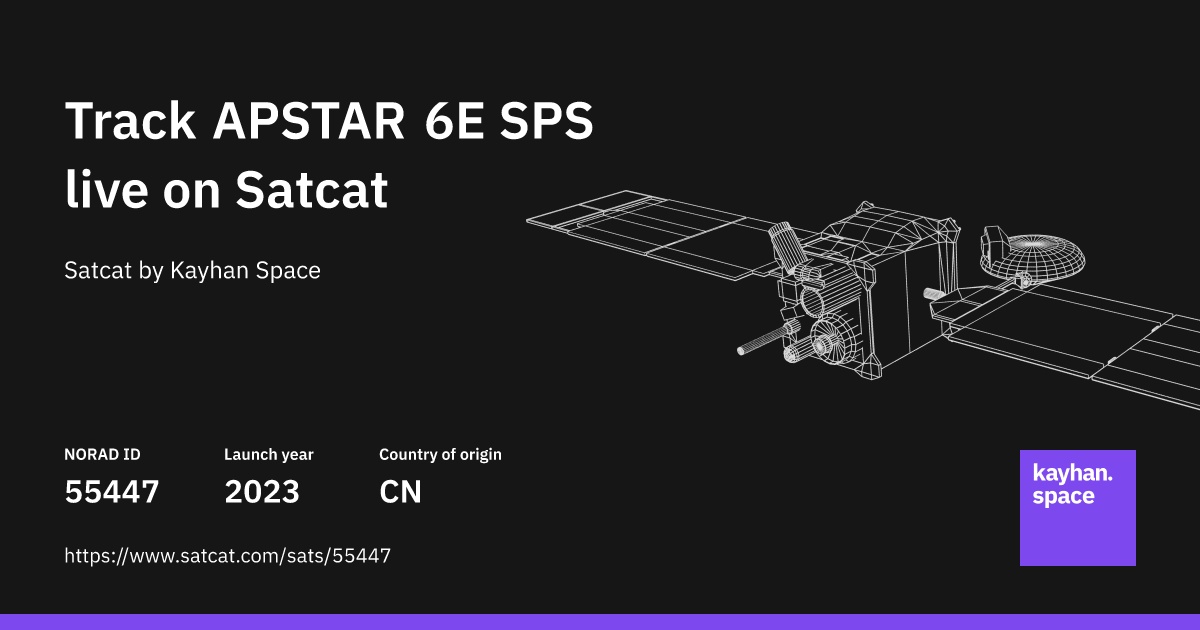 Track APSTAR 6E SPS (NORAD ID: 55447) live with Satcat