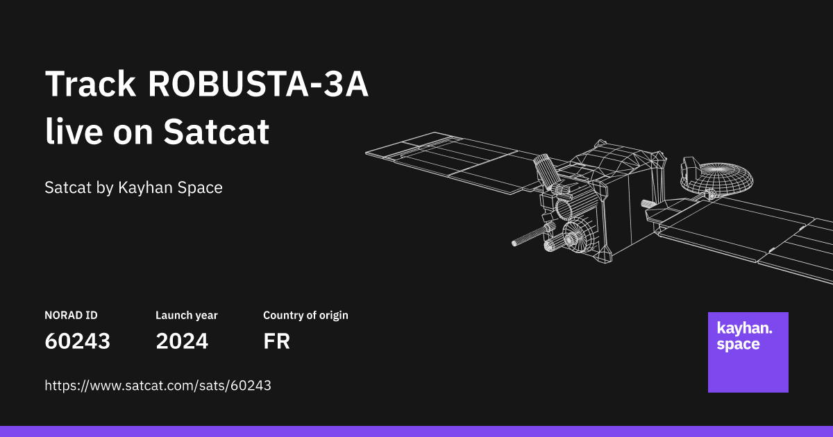 Track ROBUSTA-3A (NORAD ID: 60243) live with Satcat