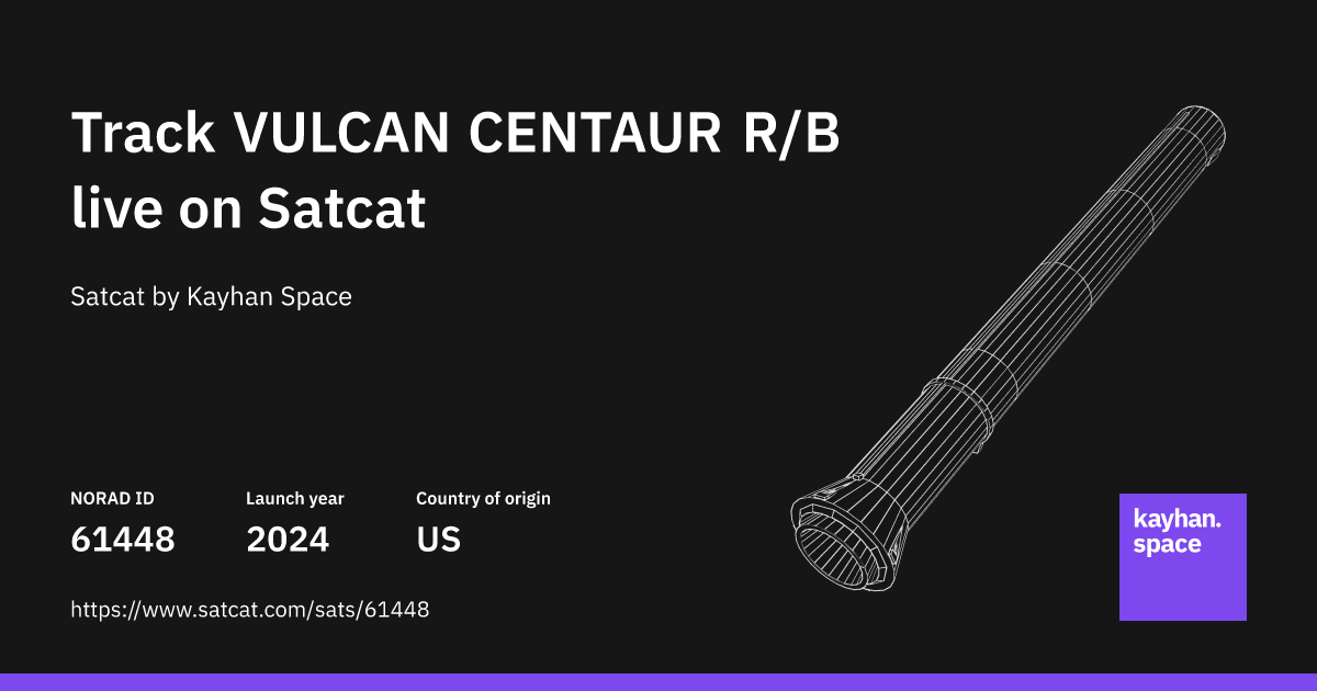 Track VULCAN CENTAUR R/B (NORAD ID: 61448) live with Satcat