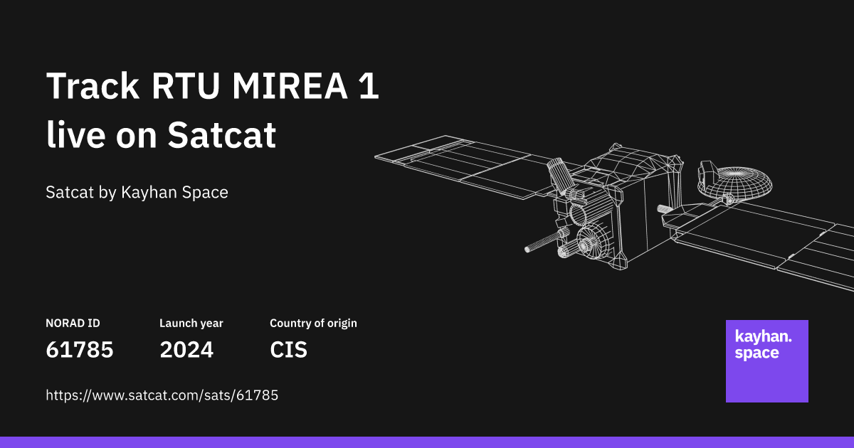 Track RTU MIREA 1 (NORAD ID: 61785) live with Satcat