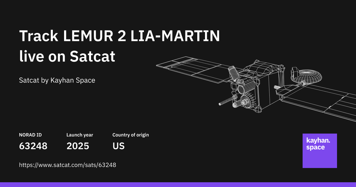 Track LEMUR 2 LIA-MARTIN (NORAD ID: 63248) live with Satcat