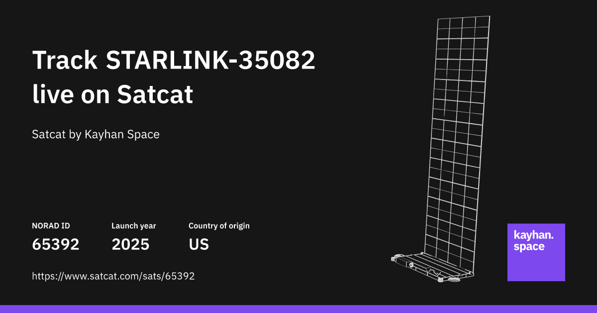 Track STARLINK-35082 (NORAD ID: 65392) live with Satcat