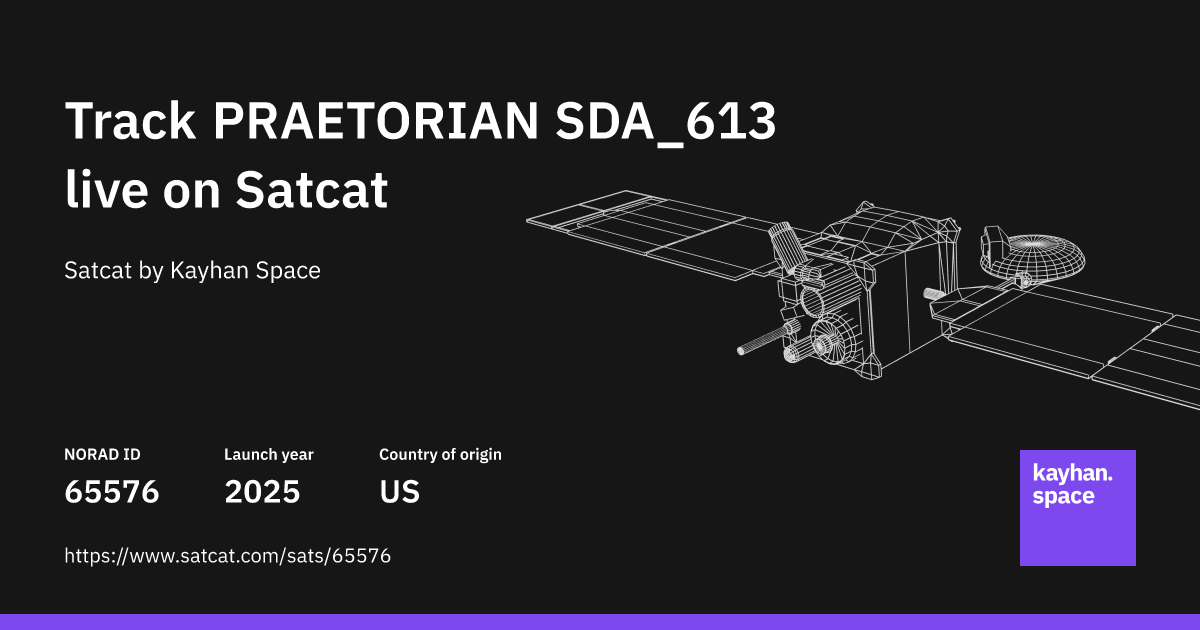 Track PRAETORIAN SDA_613 (NORAD ID: 65576) live with Satcat