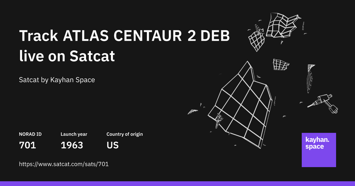 Track ATLAS CENTAUR 2 DEB (NORAD ID: 701) live with Satcat