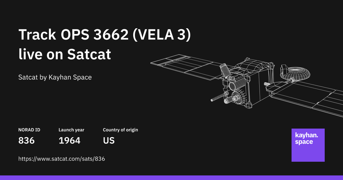 Track OPS 3662 (VELA 3) (NORAD ID: 836) live with Satcat