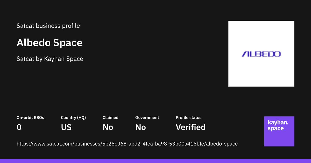 Albedo Space | Satcat — Spaceflight Intelligence Exchange by Kayhan Space